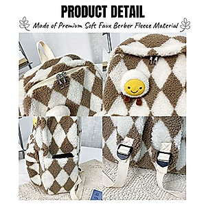 Kaupuar Fashion Fleece Sherpa Multicolor Kawaii Backpack Fluffy Backpack Fuzzy School Bag Teen Girls Plush Backpack (Blue)