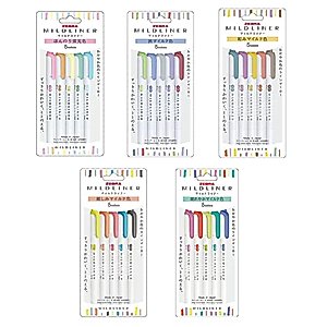 Zebra MildLiner Complete Set 25 Vibrant Colors Great for Text Highlighting, Kids, Office, College, School (WKT7-5C WKT7-5C-NC WKT7-5C-RC WKT7-N-5C WKT7-5C-HC)