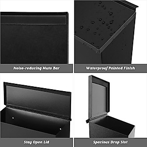 KYODOLED Wall-Mount Mailbox for House,Large Capacity Mail Box,Galvanized Steel Rust-Proof Metal Post Box,Mailboxes for Outside,15.7"x9.9"x4.9" Black