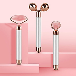 3-IN-1 Electric Jade Roller 3D Roller Facial Roller & Face Massager, Rose Quartz