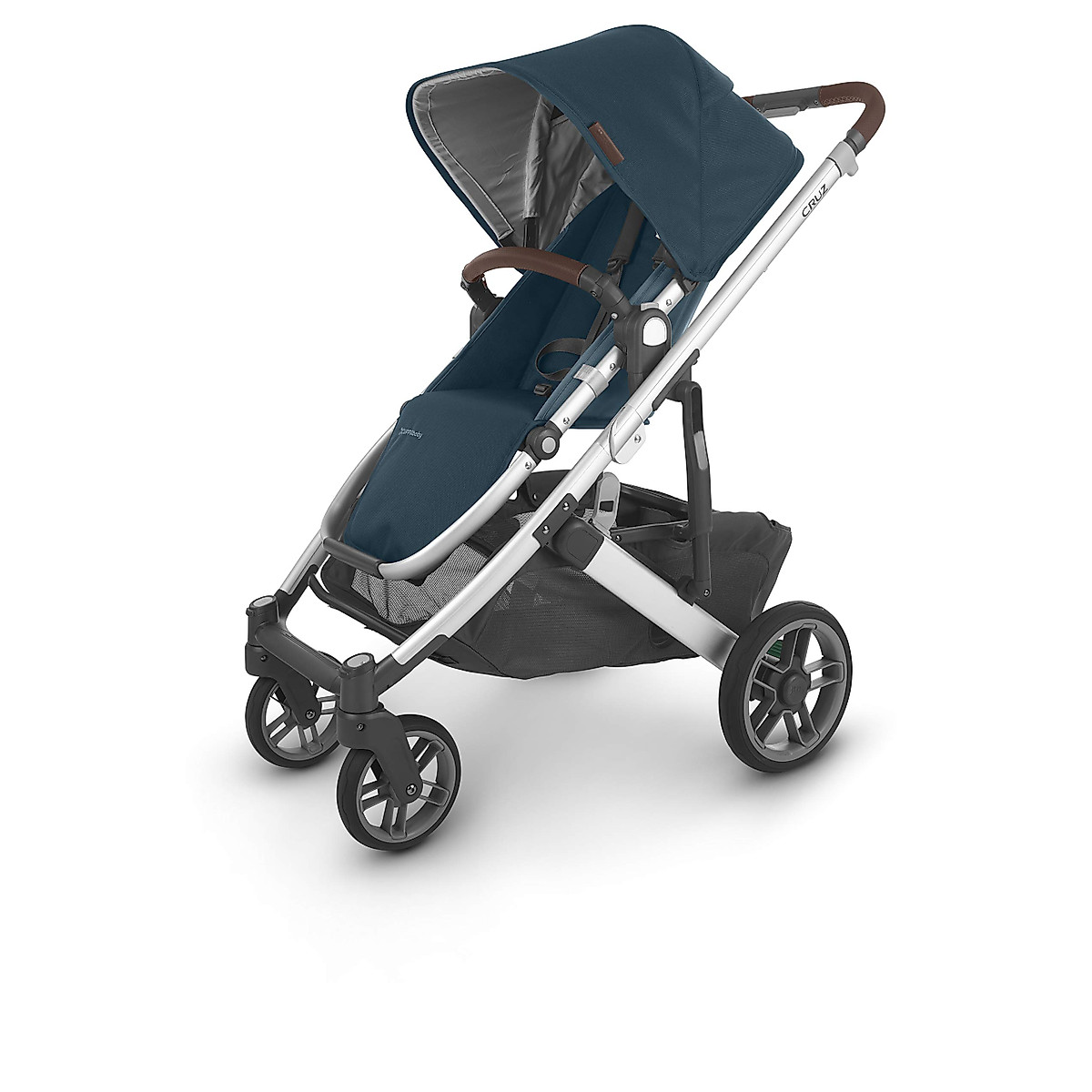 UPPAbaby Cruz V2 Stroller - Finn (Deep Sea/Silver/Chestnut Leather) + Mesa Infant Car Seat - Jake (Black)