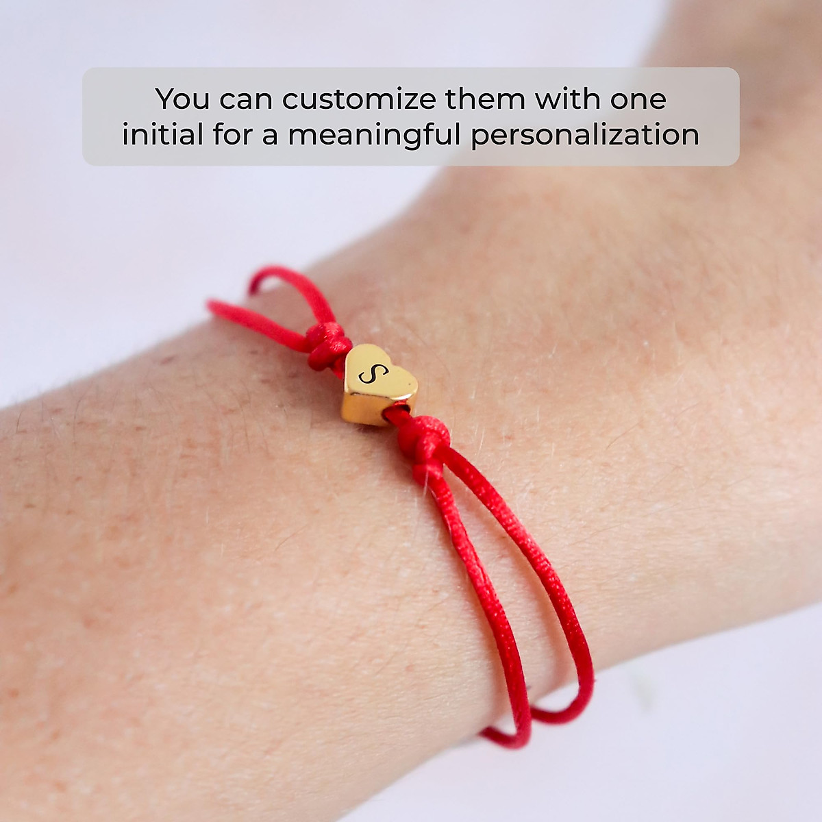 MIA·MIA Custom heart initial thread string bracelet, cotton cord tiny charm adjustable band for his and her, soul sisters, pinky promise, distance matching gifts for couples & best friends