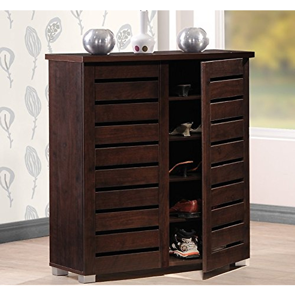 Wholesale Interiors Baxton Studio Adalwin Modern and Contemporary 2-Door Dark Brown Wooden Entryway Shoes Storage Cabinet, SC863522-Wenge