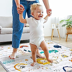 Entserk Portable Baby Play Mat 43" X 43,One-Piece Washable Crawling Mat,Non-Slip Foldable Playpen Mat for Kids,Baby Playmat Floor Mat for Infants, Babies, Toddlers, Forest Party