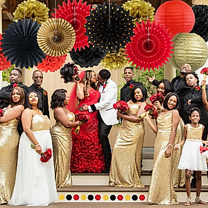 Red Black Gold Party Decorations Casino Theme Graduation Tissue Pom Poms Streamers Paper Lanterns Hanging Paper Fans Game Night Women Men Birthday Wedding Baby Shower Bachelorette Party Decoration