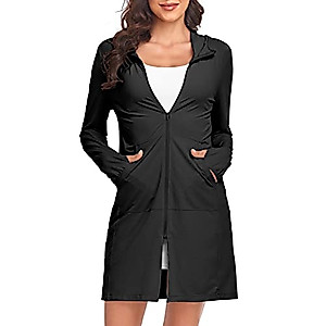 DAYOUNG Women's UPF 50+ UV Sun Protection Long Jacket Full Zip Hoodies Lightweight Hiking Long Sleeve Shirts Outdoor Performance with Pockets Y81-Black-L