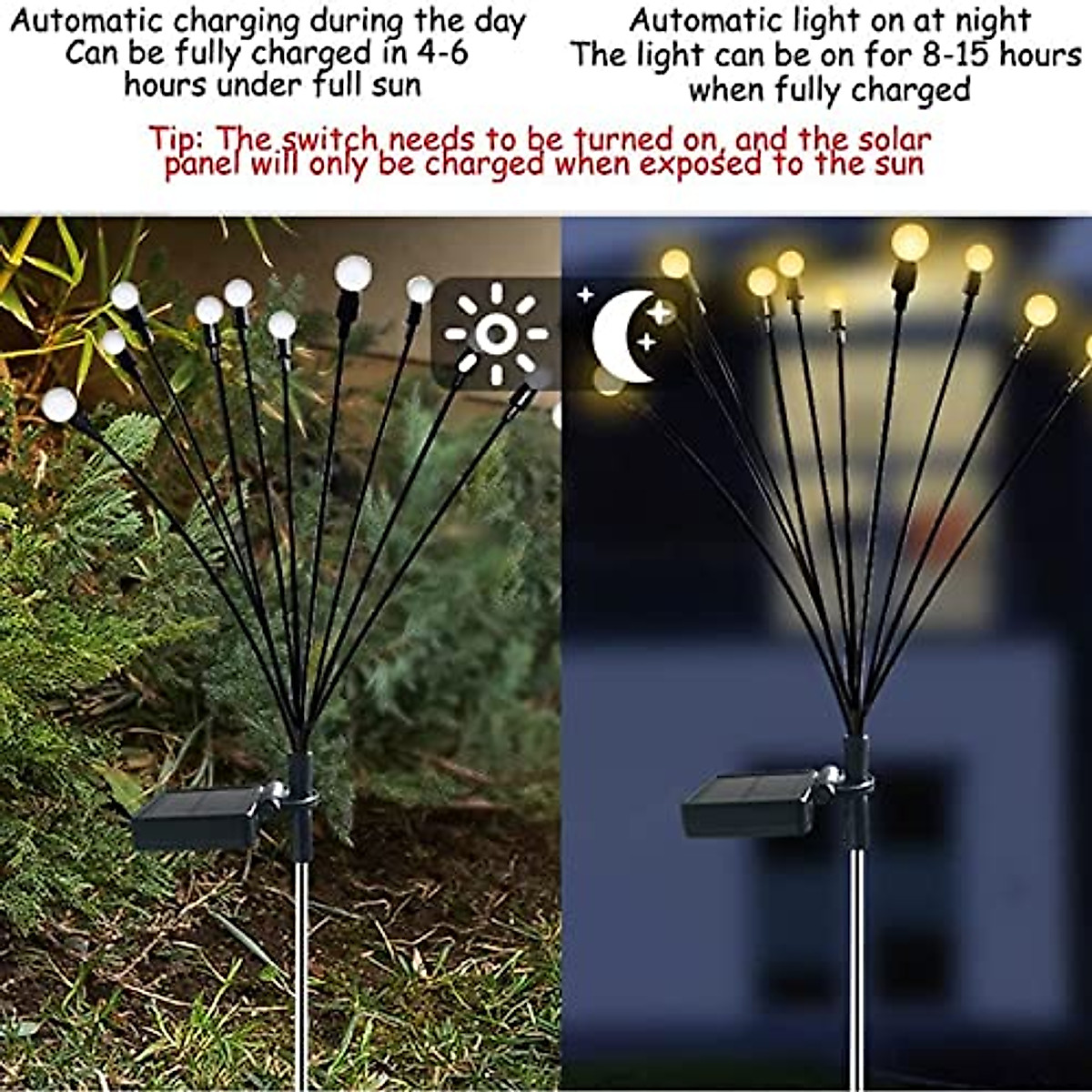 SUHERCBD Solar Garden Lights - New Upgraded Solar Swaying Light,2 Pack10 LED Solar Firefly Lights, Sway by Wind, Solar Outdoor Lights for Yard Patio Walkway Decoration, Warm White