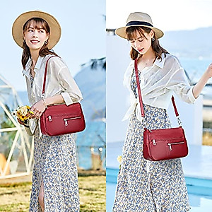 Over Earth Genuine Leather Shoulder Bag Small Crossbody Handbags for Women Ladies Purse(O131E Wine Red)