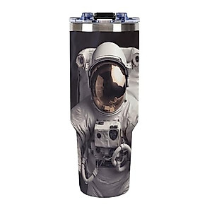 LLUTSNTH 40 Oz Vacuum Tumbler with Violet Handle Leakproof Insulated Tumbler Astronaut Stainless Steel Travel Mug with Lid And Straw Coffee Cup Cute Water Bottles Cup Holder Friendly