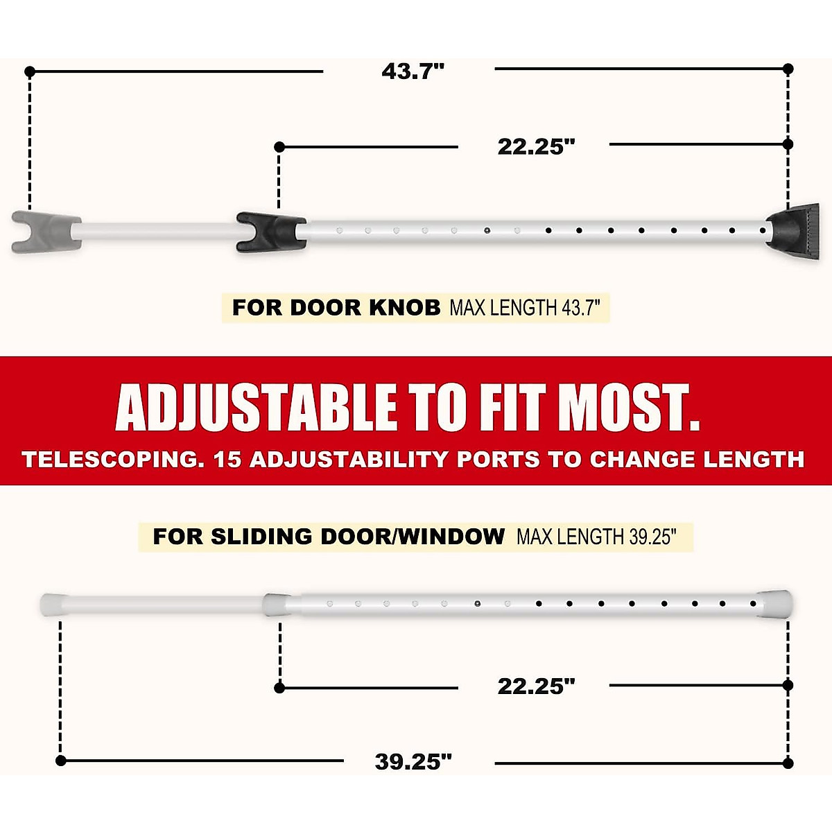 Door Security Bar, SecurityMan Heavy Duty 2-in-1 Door Stoppers Security Bar and Sliding Door Lock Bar (2 Pack) - Perfect Adjustable Door Jammer Door Stopper for Home, Hotel, and Apartment Security