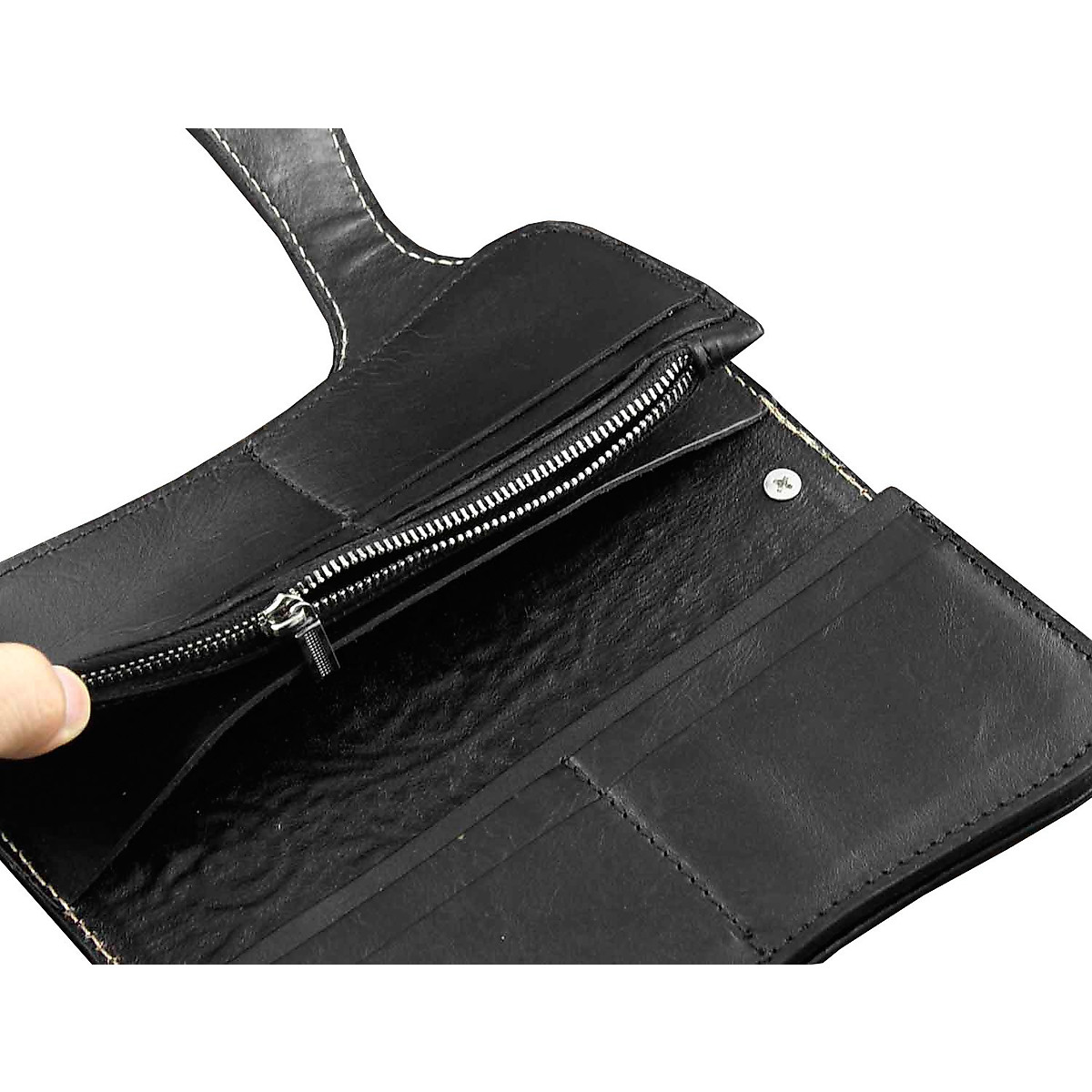 crazy hunter Skull Chain Wallet Long Leather Craft Bag With Metal Chain For Mens L69