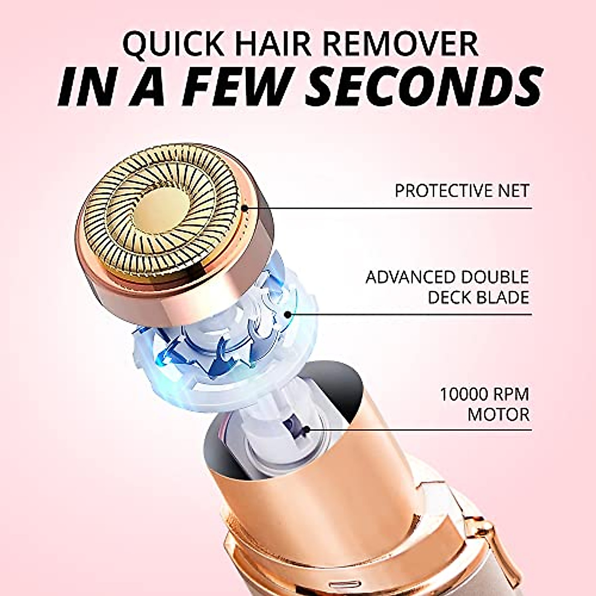 Profeir Facial Hair Removal for Women: Rechargeable Hair Removal Device - Painless Face Shaver for Women Upper Lip Chin (Rose Gold)