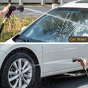 FANHAO Heavy Duty Garden Hose Nozzle, 100% Metal Water Nozzle with 8 Adjustable Spray Patterns, High Pressure Hose Sprayer with Non-Slip Grip for Watering Plants & Lawns, Washing Cars & Pets -Bronze