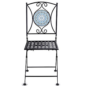 The Lakeside Collection Metal Folding Patio Chair with Decorative Tile Mosaic - Black