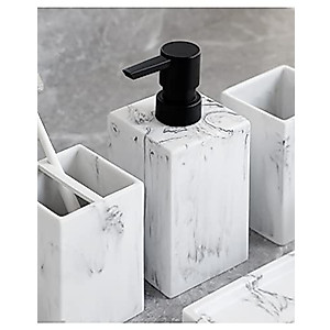 ZHANWANGJIAJU Bathroom Accessory Set Complete Vanity Top Decoration Set Marble Pattern Lotion Dispensing Soap Dispenser, Toothbrush Holder, Soap Pump, Tray (White)