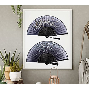 Amajiji Small Folding Hand Fans, Stay Cool and Stylish with Bamboo Handheld Silk Fans - Perfect for Hot Flashes, Music Festivals, Parties, Performances, and Gifts (Double Black Sakura)