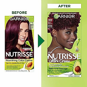 Garnier Hair Color Nutrisse Nourishing Creme, 362 Darkest Berry Burgundy (Raspberry Jam) Red Permanent Hair Dye, 2 Count (Packaging May Vary)