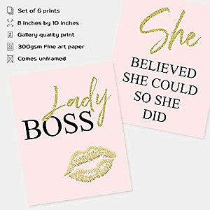 GIFTSFARM Inspirational Wall Art, Bedroom Decor for Women, Pink Room Decor, Teen Girls Fashion Makeup Home Wall Decoration Picture Poster, Bathroom decor, Office Decor (Set of 6, 8X10in, Unframed)