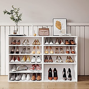 WAHEY Shoes Rack, 5-Tier Free Standing Wood Closet Organizer Unit, FSSR004