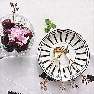 Idiytip Twig Leaf Long Handle Spoon Stainless Steel Stirring Spoons Cake Sugar Soup Tea Dessert Coffee Spoon(Golden spoon)