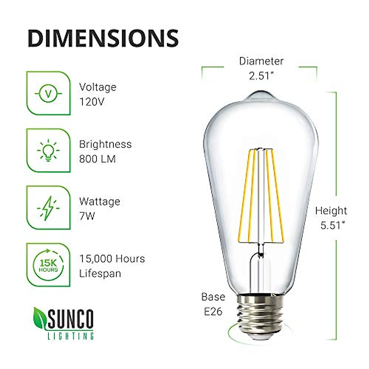 Sunco 2 Pack Dusk to Dawn Light Bulbs LED Edison 2700K Soft White, CRI90 7W Equivalent 60W, Vintage Style ST64 Extra Bright Automatic Bulb, 800 Lumens, E26 Base, Light Sensing Outdoor UL