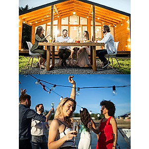 Solar String Light Outdoor Lijun 50FT S14 LED Patio Lights Waterproof Shatterproof 4 Light Mode Solar Powered with 17 Plastic Hanging E26 LED Bulbs for Porch, Pergola, Backyard, Garden, Party, Wedding