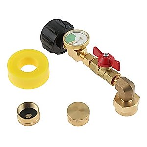 QCC1 Propane Refill Elbow Adapter with Propane Tank Gauge, 90 Degree Propane Refill Adapter with ON/Off Control Valve, QCC1 Propane Tank Refill Adapter for Camping Grill 1LB from 5-40LBS Cylinder