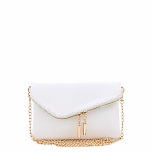 FashionPuzzle Envelope Wristlet Clutch Crossbody Bag with Chain Strap (White)