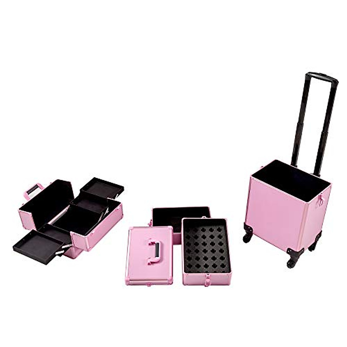 Train Case Rolling 5-in-1 with nail polish holder Portable Makeup Professional Cosmetic Organizer Makeup Traveling case Trolley Cart Trunk