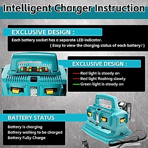 【Charge Choose Button & Wall Hole】 Replacement 6 Port Charger for Makita 18V Six Port Lithium-Ion Charger Fast Charge with Power Button,6 LED Indicators