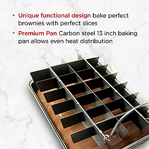 Elbee Home Professional Brownie Baking Pan, Includes Browny Divider for Perfectly Cut Brownies Every Time, Durable Carbon Steel, 13 Inch, Non Stick, Easy Clean