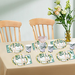 AWLZJZQA 350 Pcs Sage Green Plates and Napkins Party Supplies Serve 50 Sage Green Baby Shower Decorations Eucalyptus Paper Plates and Cups And Napkins Sets for Boho Birthday Wedding Baptism Bridal