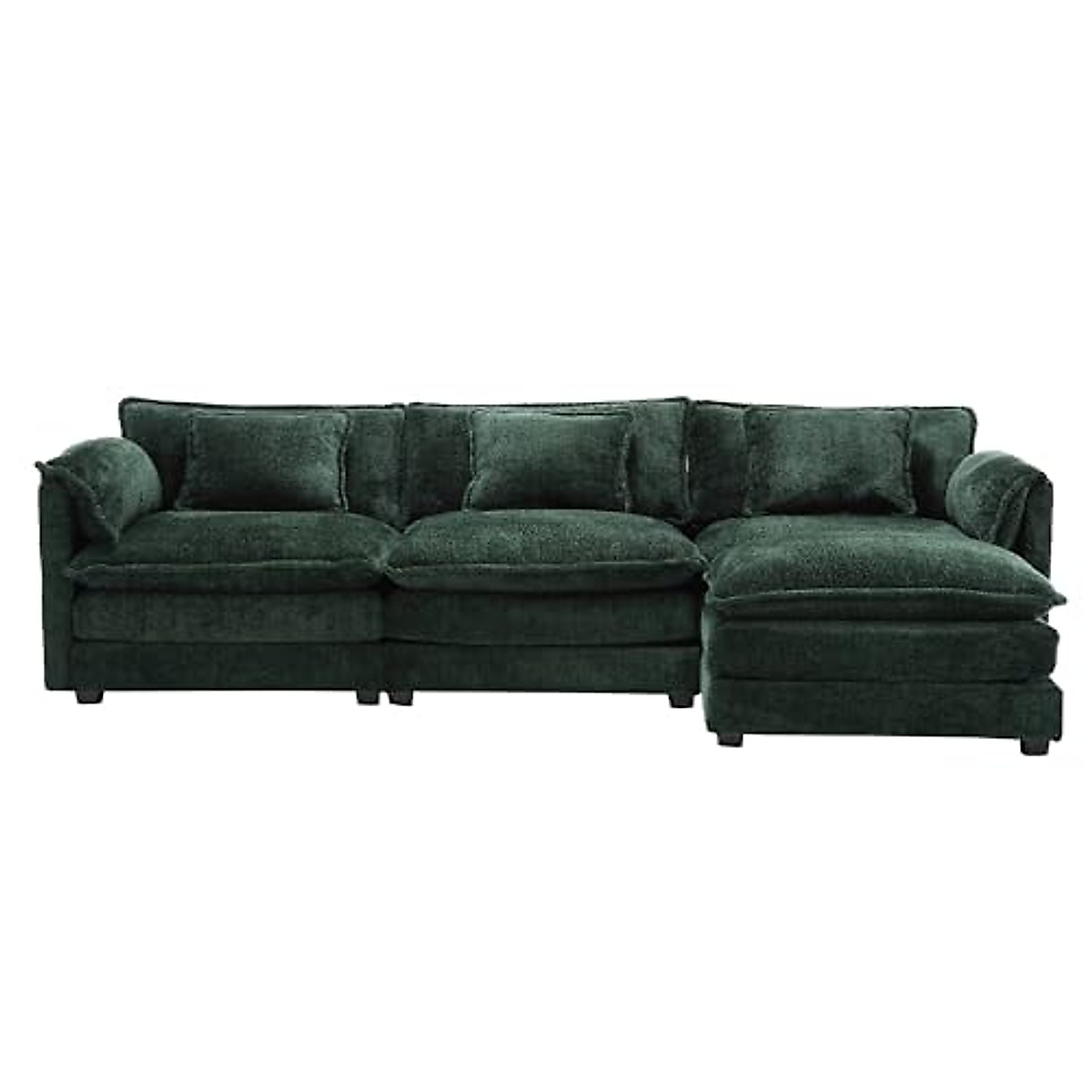 FANYE L-Shaped Corner Convertible Modular Sectional Sofa Couch W/Movable Ottoman and 3 Pillows, Chenille Upholstery Double Cushions Deep Seat Sleeper Sofa&Couch for Home Office Apartment Living Room