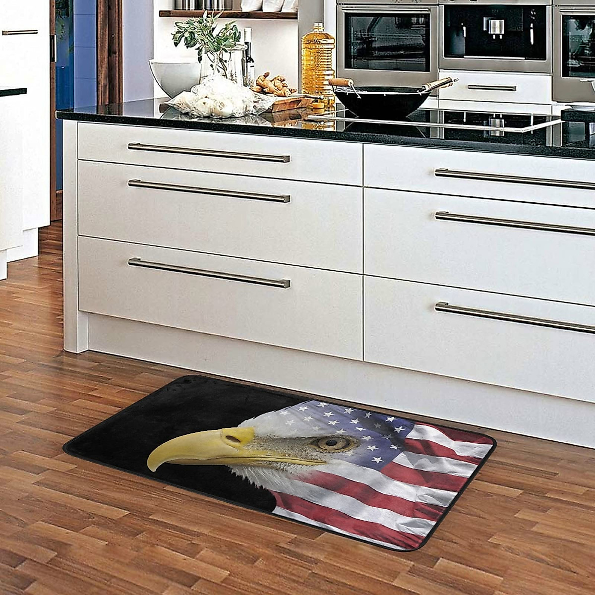 Kitchen Rugs Runner Bald Eagle with USA Flag Doormat Bath Rugs for American Independence Day July 4th Area Rugs for Bathroom Kitchen Indoor 39" X 20"