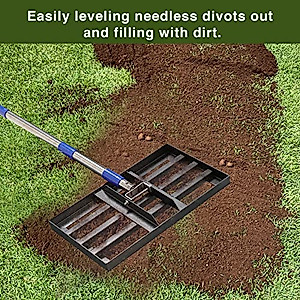 Lawn Leveling Rake, Stainless Steel Rakes for Lawns Heavy Duty, 70" Dirt Leveling Tool Landscape Rake Long Handle for Garden Backyard Golf