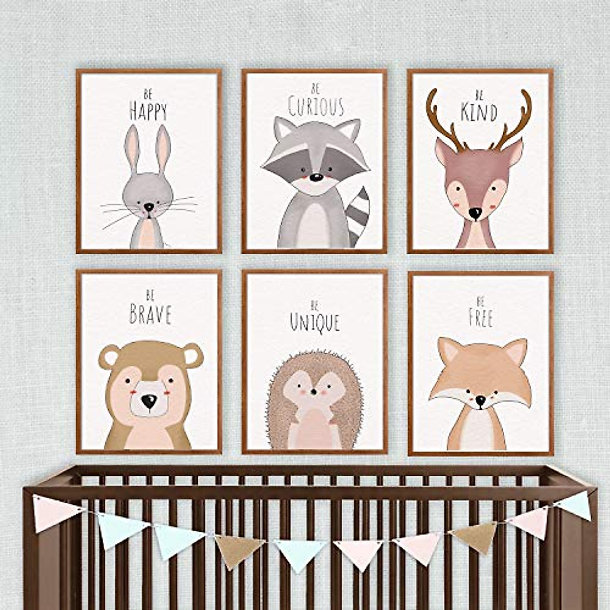 6 set- Woodland Animal Art Print, Safari Rabbit Reindeer Fox Bear with Inspirational Quote Canvas Wall Print For Kids Bedroom Classroom (Unframed, 8"X10")