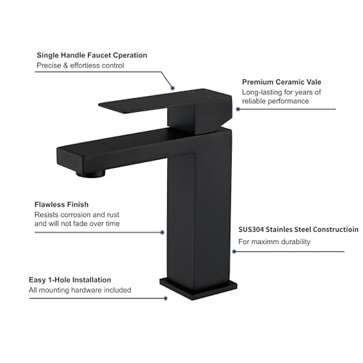 SevenGelok Black Bathroom Faucet Bathroom Sink Faucet One Hole Faucet 【All SUS304 Stainless Steel 】 Single Handle 1 Hole Vanity Faucets for Bathroom Sink NO-Lead Matte Black Bathroom Faucet, SF3-BK