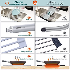 Ohuhu Over Sink Dish Drying Rack, 2 Pack Roll Up Drying Rack 17" L x 13" W Heat-Resistant Anti-Slip Silicone Coated Sink Drying Racks Mat for Kitchen Counter Organizer