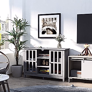 HOMCOM Sideboard, Buffet Cabinet, Coffee Bar Cabinet, Kitchen Cabinet with Storage Shelves, Slatted Framed Doors and Cable Management for Living Room, Gray