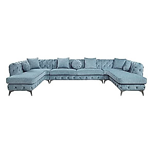 Acme Atronia Fabric Upholstered Tufted Sectional with 7 Pillows Deep Green