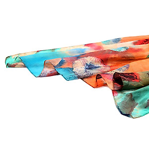 YupURStyle Women Fashion Silk Scarf Oblong Floral Oversize Soft Shawl Beach Wrap (Orange)