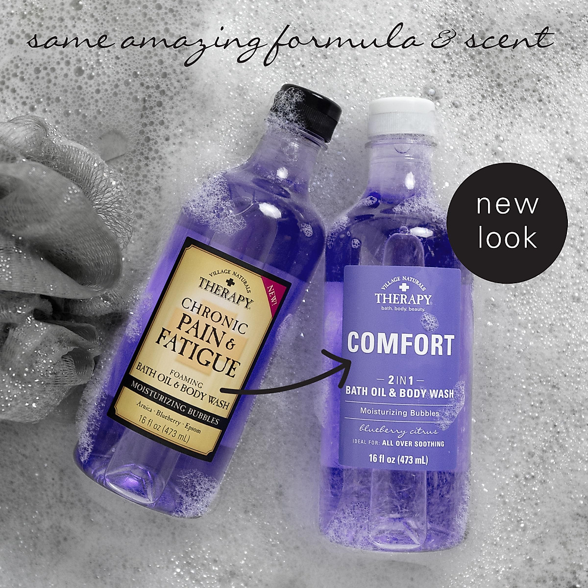 Village Naturals Therapy, Comfort 2-in-1 Foaming Bath Oil & Body Wash, 16 oz, Pack of 4