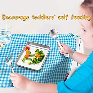 E-far Stainless Steel Kids Plates, 4 Pieces Mini Metal Dinner Dish Set for Kids Toddler Child, 7.3” x 5.3” x 0.75”, Non-Toxic & & Dishwasher Safe, Great for Self-Feeding/Picnic/Outdoor Camping