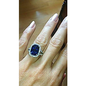 Birthstone Blue Sapphire With Diamond Ring. Lab-Created Blue Sapphire Round, And Oval 925 Sterling Silver Ring, Gift Ring, Handmade Ring, 14K White Gold Plated