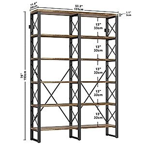 IRONCK Industrial Bookshelf Double Wide 6-Tier, Open Large Bookcase, Wood and Metal Bookshelves for Home Office, Easy Assembly