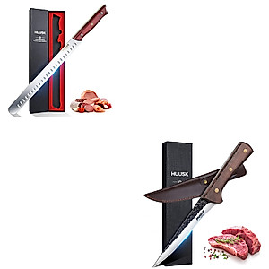 Huusk Japan Brisket Knife for Meat Cutting Bundle with Boning Knife for Meat Cutting