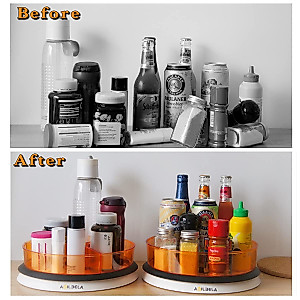 AGILBELA Clear Lazy Susan Cabinet Organizer with One Large Bin, Removable, Acrylic Rotating Spice Rack for Pantry, Countertop, Fridge, 11.5-Inch, Orange