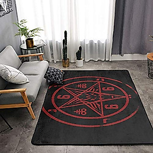 SWEET TANG Area Evil Goat Devil Pentagon Rug Soft Anti-Skid Floor Carpet Bedroom Rug Flannel Carpet Non-Slip Home Decor Durable Bedside Rug Premium Play Mat, 60inchx39inch