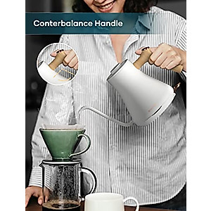 INTASTING Electric Gooseneck Kettle 0.65mm Ultra-Fine Spout, Precise Water Flow Control, 304 Stainless Steel Inner, 0.9L, Auto Shut-Off, Boil Dry Protection, White