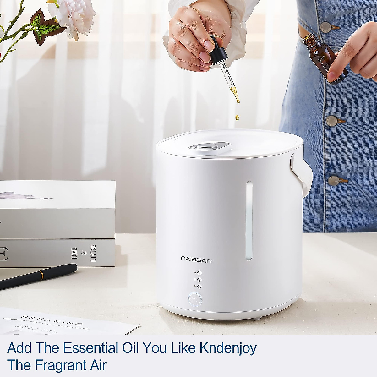 Naibsan Humidifiers for Bedroom, 2.8L Top Fill Cool Mist Humidifiers for Large Room, Quiet Ultrasonic Humidifiers with Essential Oil for Baby Nursery and Plant, Auto Shut-off & BPA-Free